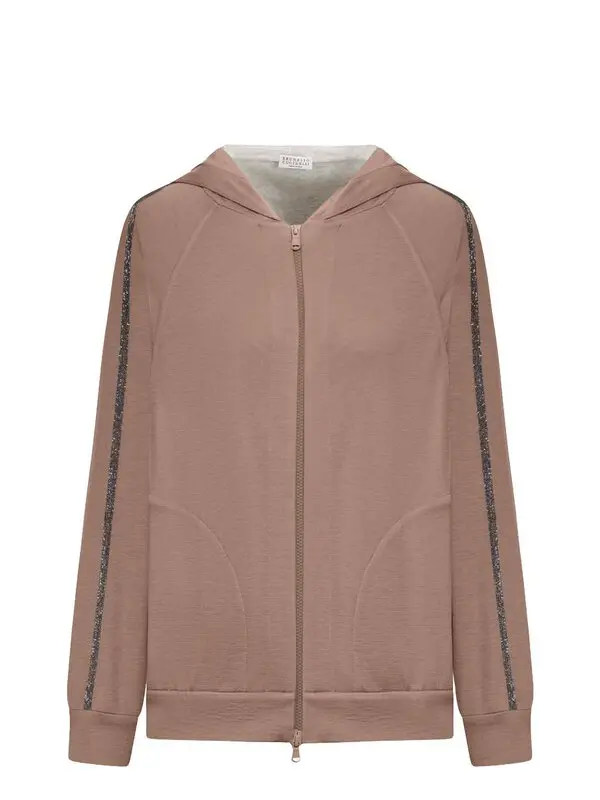 Brunello Cucinelli Cotton And Silk Blend Hooded Top With Precious Stripe - Multicolor