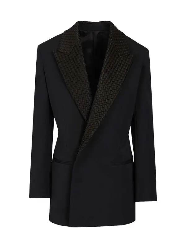 Bottega Veneta Grain De Poudre Tuxedo Jacket With Satin Lapels - Blue