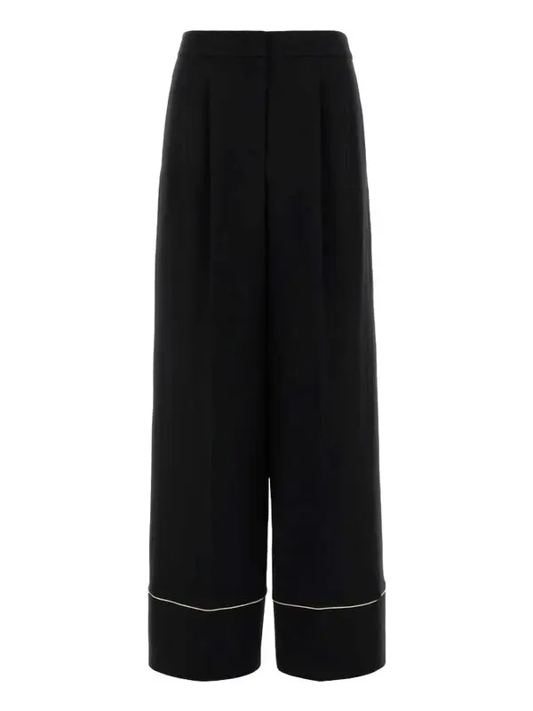 Fendi Wide Leg Trousers With Contrast Piping - Black