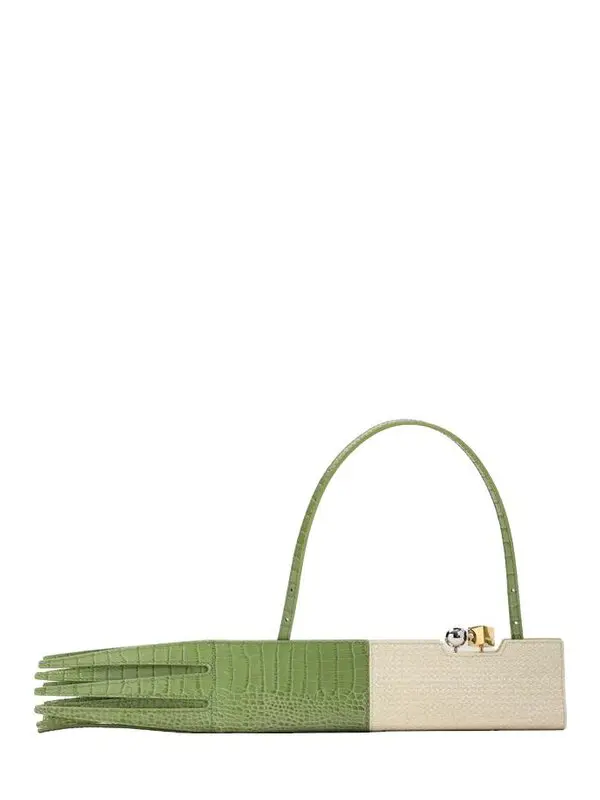 Jacquemus Crocodile Effect Top Handle Bag With Fringes - Green