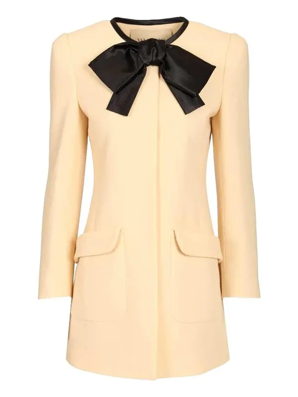 Valentino Garavani Wool Crepe Caban Jacket With Bow Detail - White