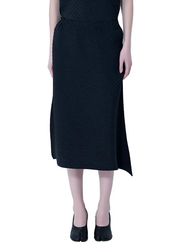 Issey Miyake Diagonal Textured Midi Skirt - Black