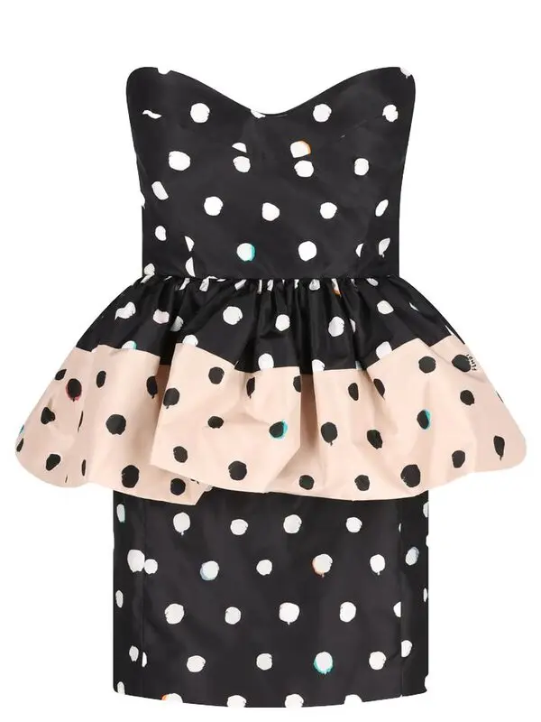 Fendi Black And Grey Dotted Print Peplum Bustier Dress - Multicolor