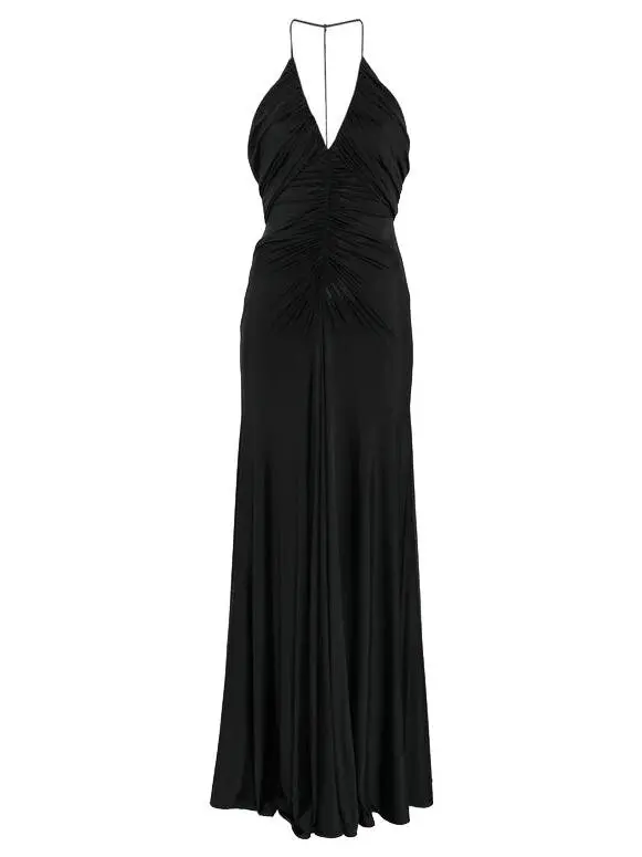 SELF-PORTRAIT V-neck Ruched Floor-length Gown - Black