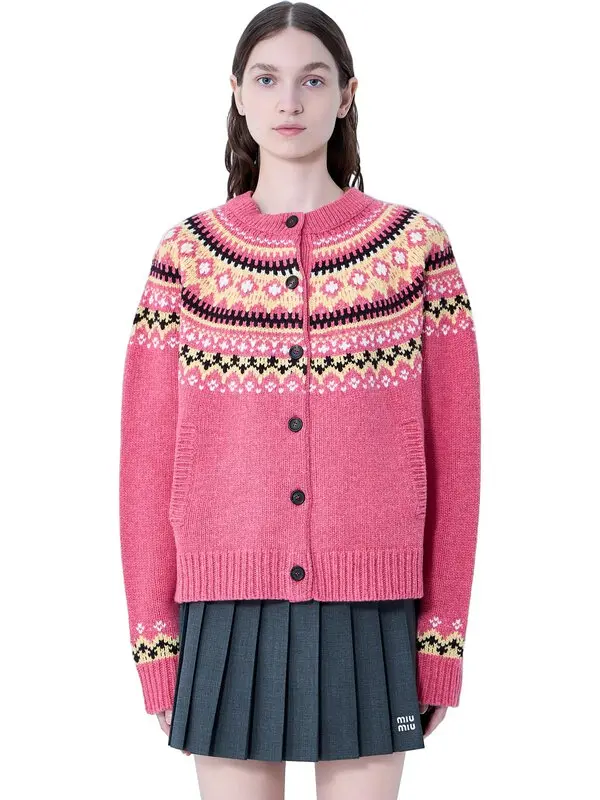 Miu Miu Wool Fair Isle Cardigan - Pink