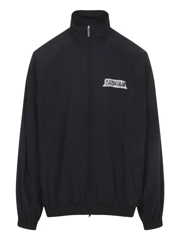Balenciaga Medium Fit Zip-up Jacket With Logo Detail - Black