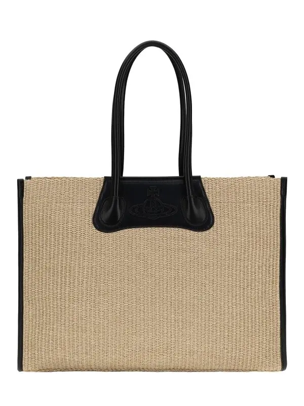 VIVIENNE WESTWOOD Troy Tote Bag With Raffia Effect And Orb Motif - Cream