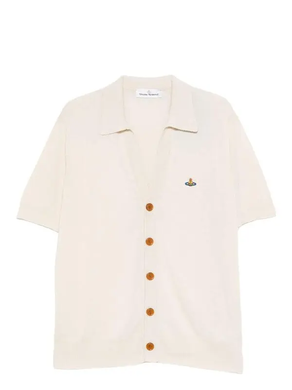 VIVIENNE WESTWOOD Short Sleeve Cardigan With Embroidered Logo - Cream