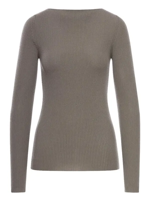 Rick Owens Ribbed Knit Boat Neck Sweater - Gray