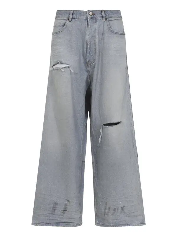 Balenciaga Minimal Baggy Light Wash Cotton Denim Pants - Blue