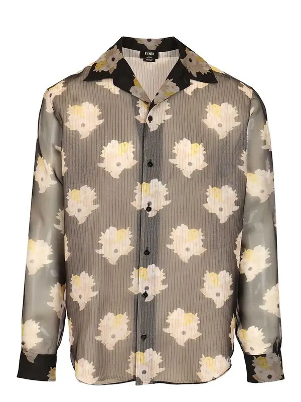 Fendi Adv Look 77 Organza Flower Print Bouqet Shirt - Multicolor