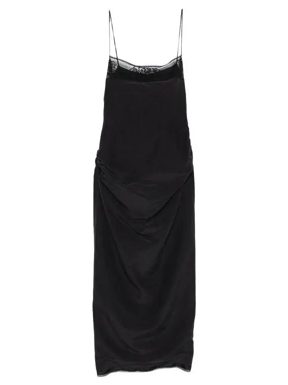 Magda Butrym Silk Midi Dress With Lace Trim - Black