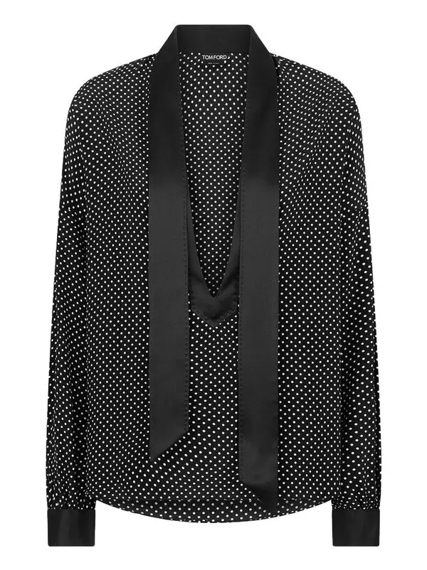 TOM FORD Polka Dot Silk Crepe Blouse With Tuxedo Details - Black