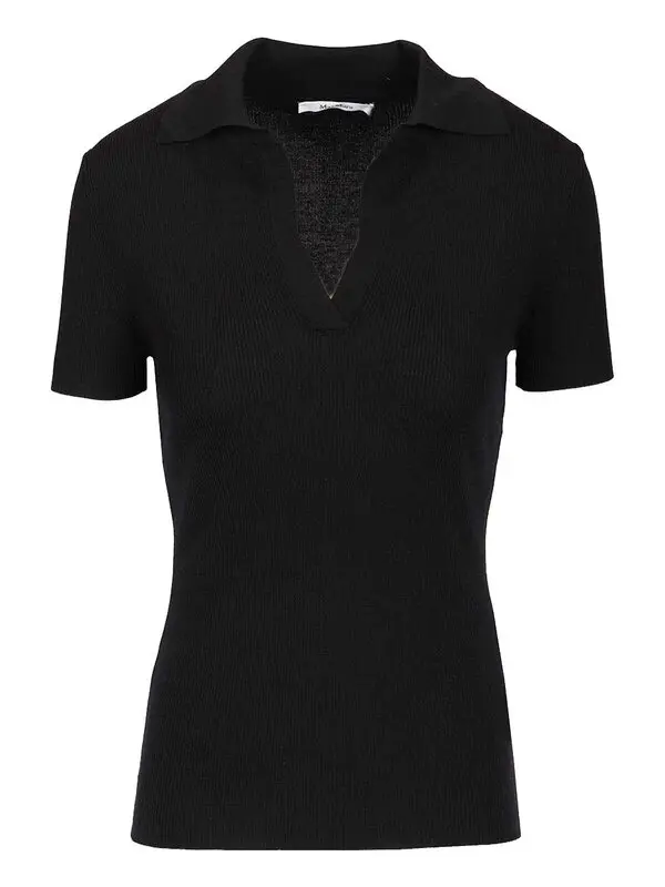 Max Mara Ribbed Wool Polo Shirt - Black