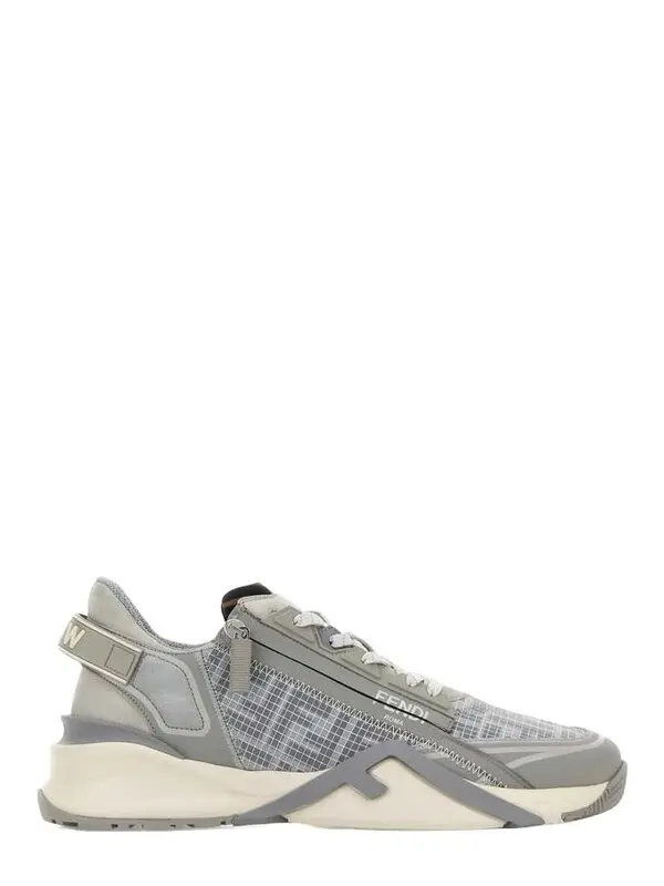 Fendi Grey Calf Leather And Polyamide Trainers - Gray