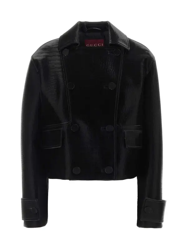Gucci Lamb Skin Croc Effect Jacket - Black