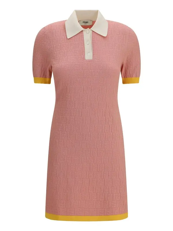 Fendi Short Fitted Cotton And Silk Ff Dress - Pink