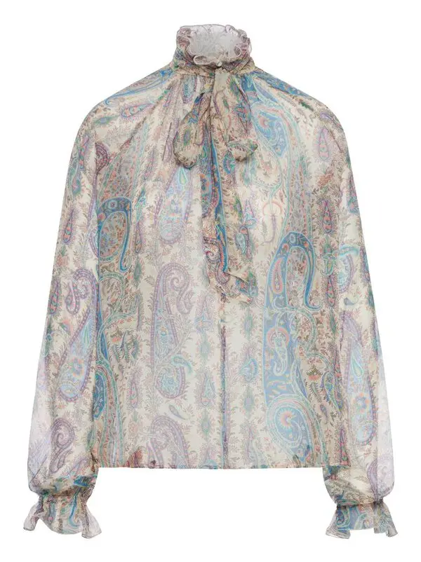 Etro Silk Crepon Blouse With Paisley Foliage Motif - Multicolor