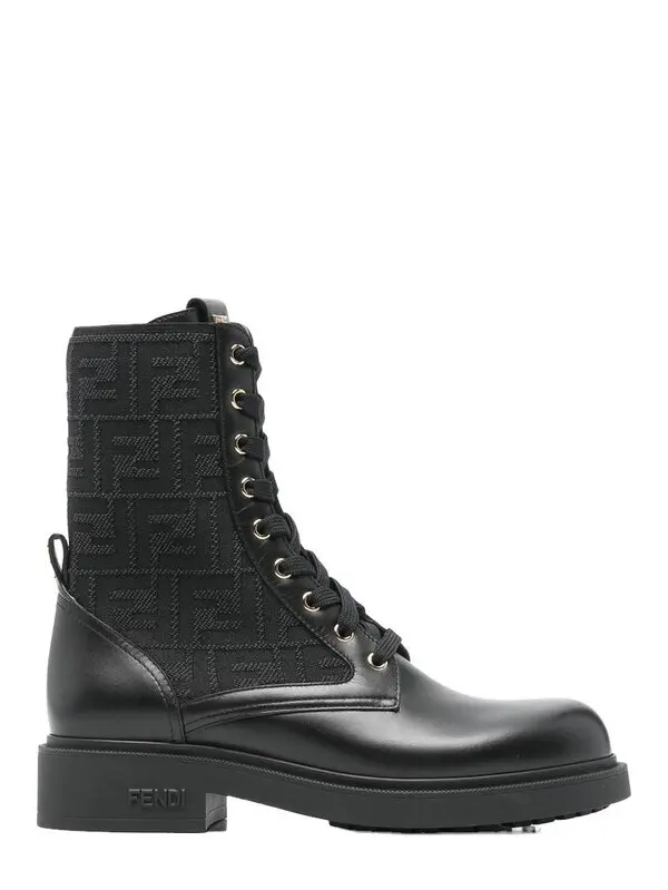 Fendi Black Logo Pattern Lace-up Boots - Multicolor