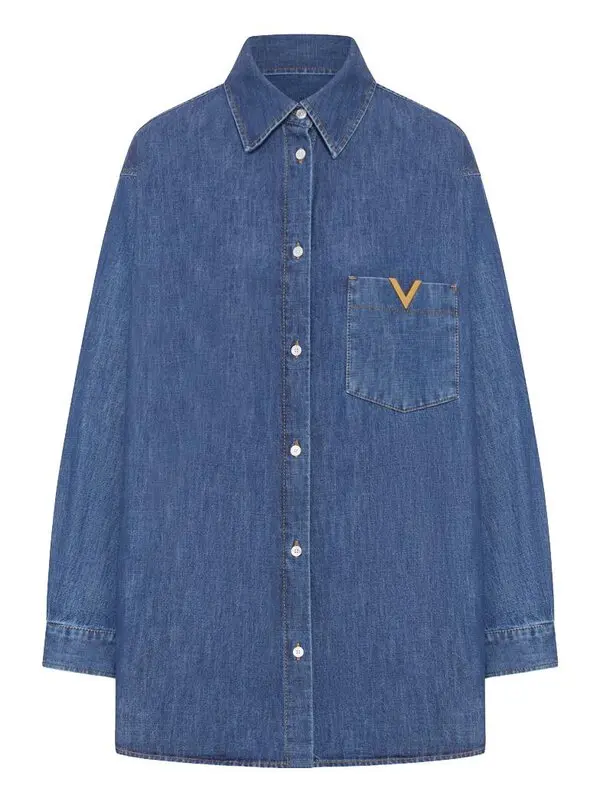 Valentino Garavani Solid Chambray Denim Shirt - Multicolor