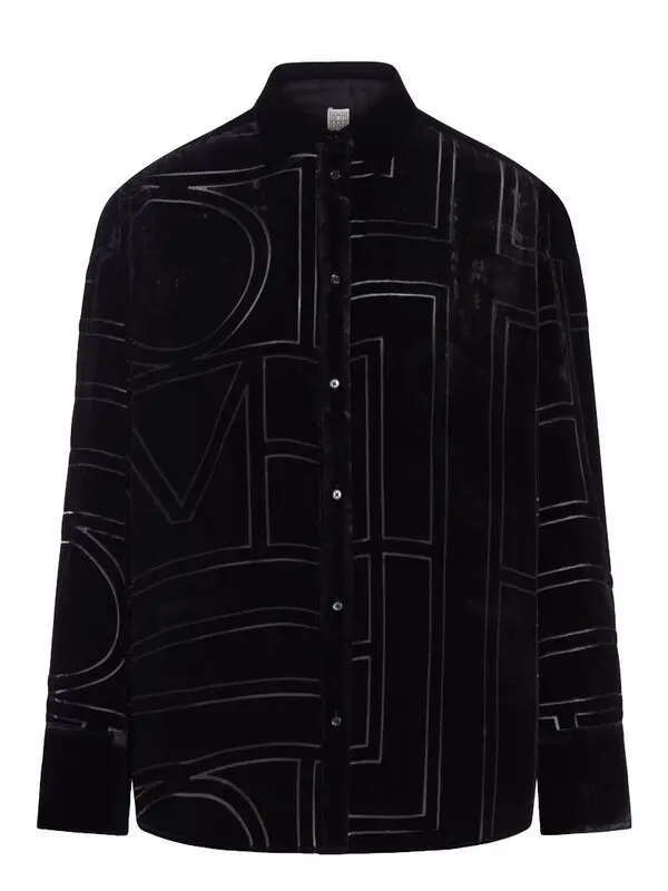 TOTEME Oversized Devoré Shirt With Monogram Detail - Black