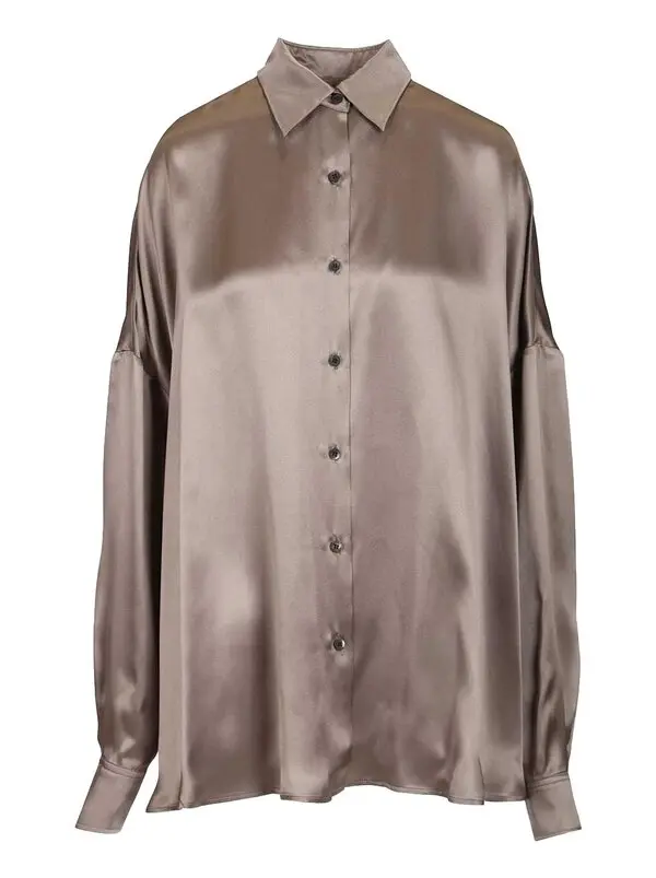 Dries Van Noten Stretch Satin Silk Shirt - Gray