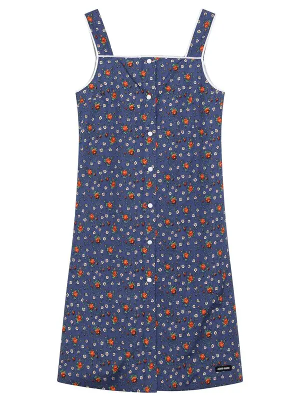 Miu Miu Floral Print Cotton Poplin Dress - Blue
