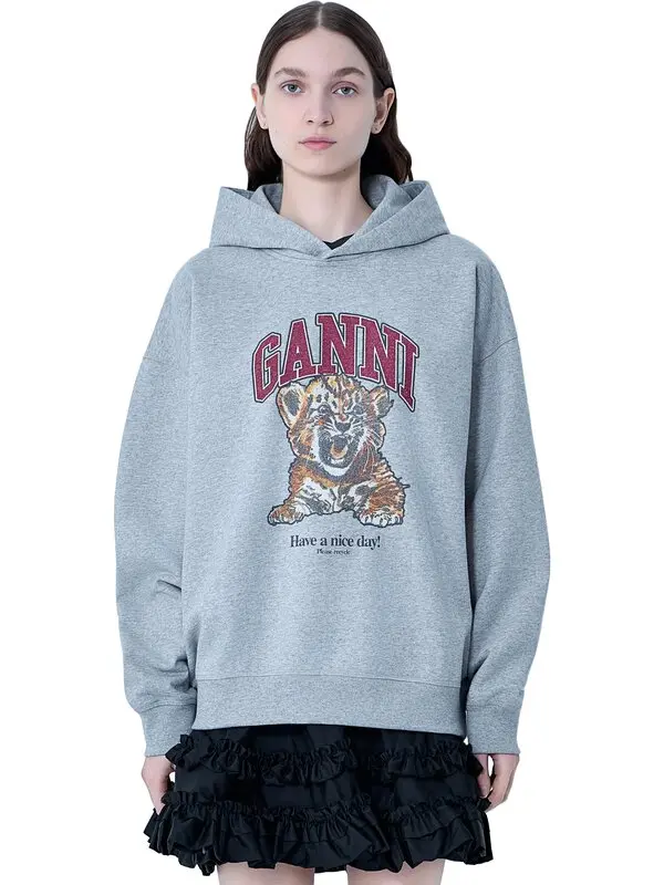 GANNI Baby Tiger Print Cotton Jersey Sweatshirt - Gray