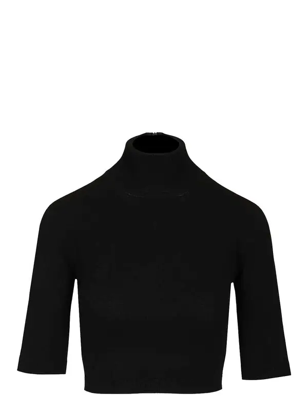 Max Mara Stretch Viscose Cropped Turtleneck Sweater - Black