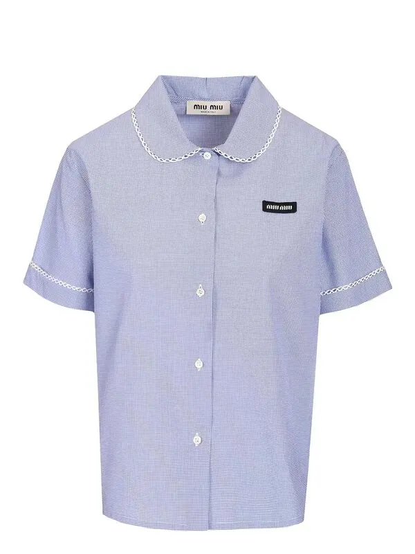 Miu Miu Micro Vichy Cotton Poplin Shirt With Lace Detail - Blue