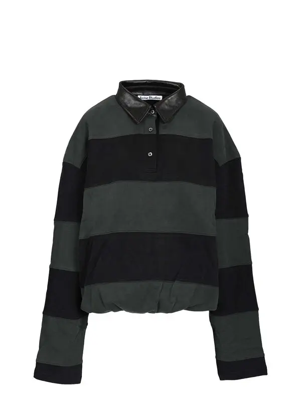 Acne Studios Striped Leather Collar Polo Sweater - Green