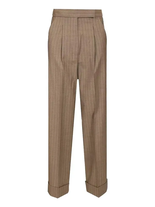 Max Mara Pinstriped Virgin Wool Trousers - Brown