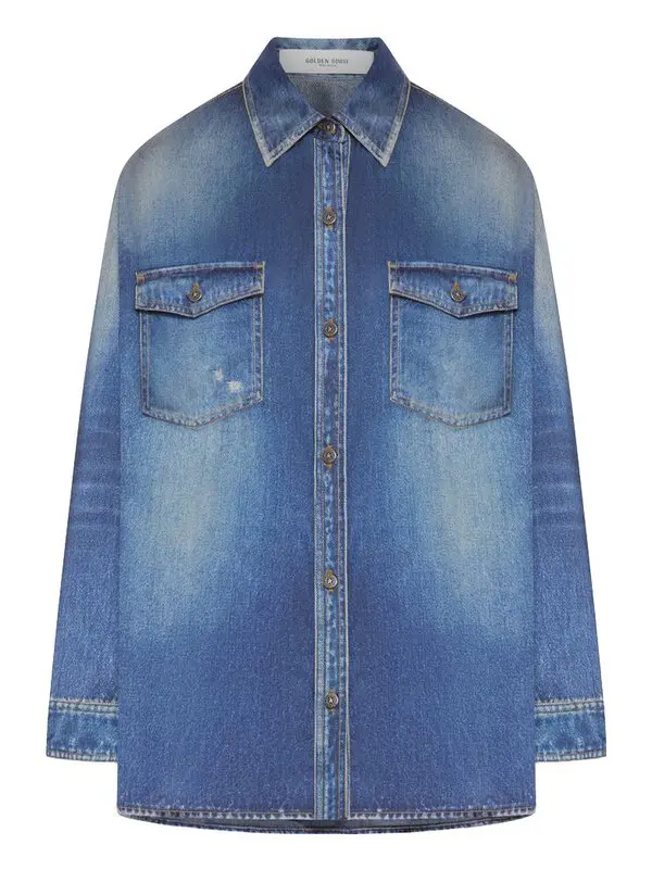GOLDEN GOOSE Oversized Denim Print Shirt - Blue