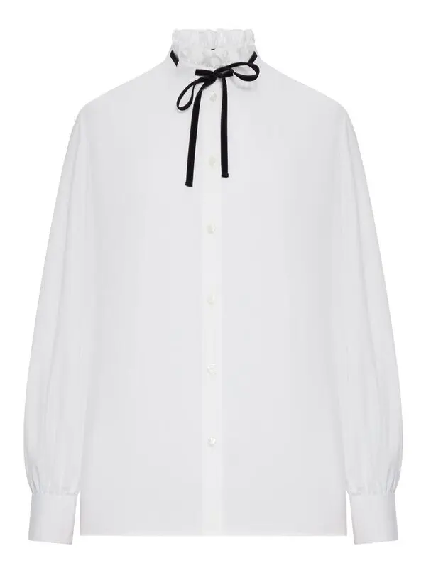 Valentino Garavani Poplin Shirt With Ruffled Collar And Black Ribbon Detail - White