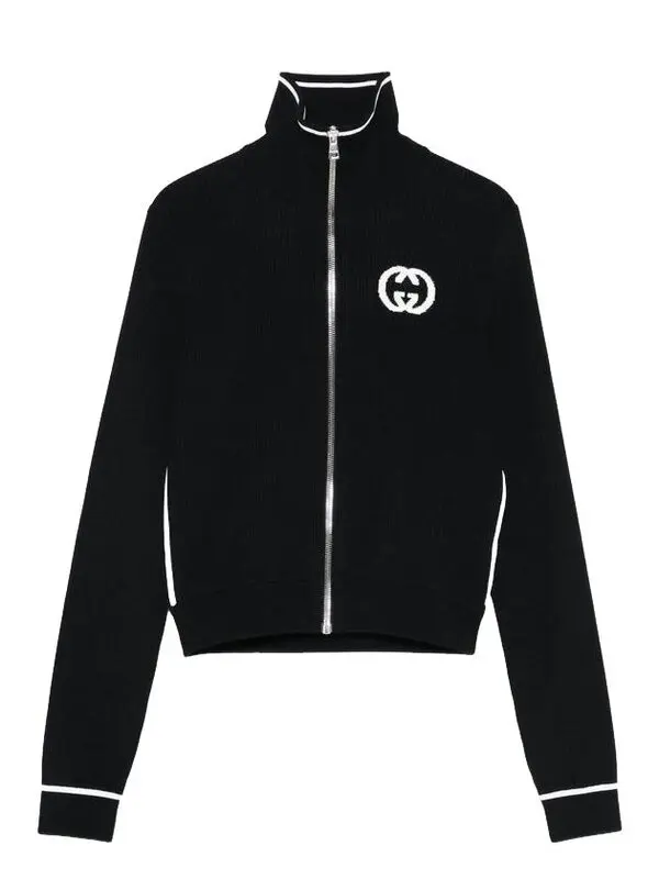 Gucci Intarsia-knit Logo Zip Cardigan - Black