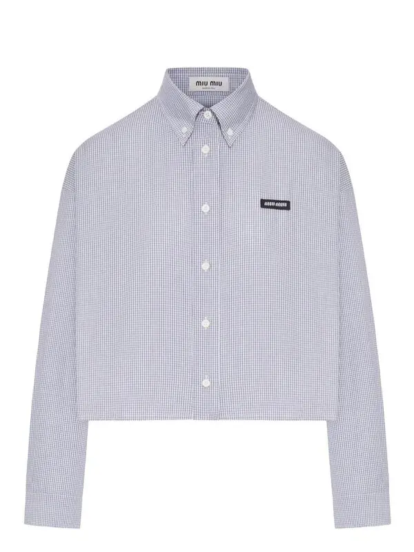 Miu Miu Cotton Poplin Shirt With Knitted Logo - Blue