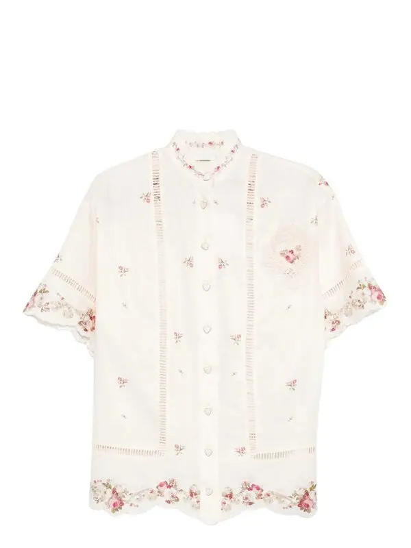Zimmermann Linen Floral Print Lace Shirt - Cream