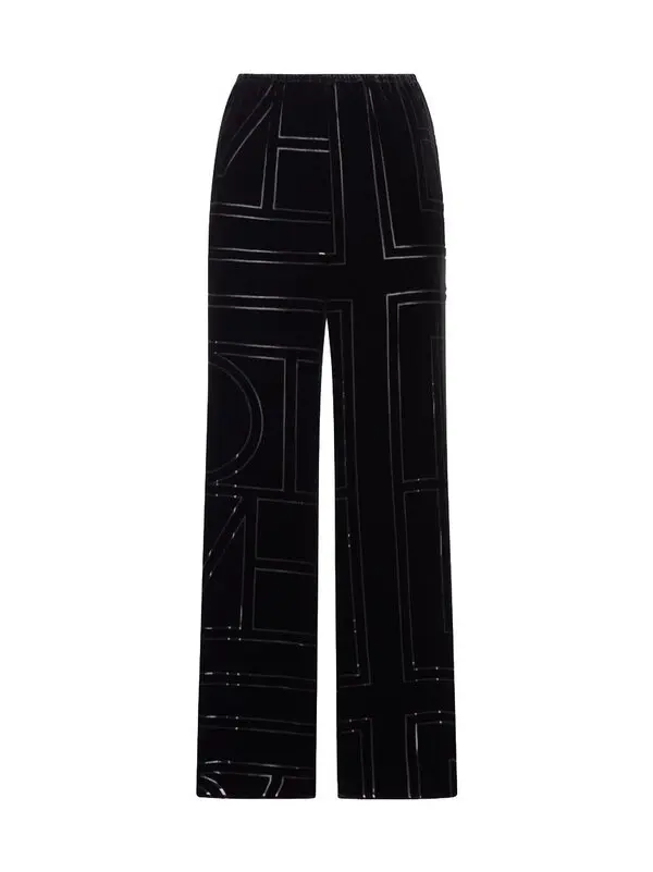 TOTEME Velvet Trousers With Dévoré Monogram - Black