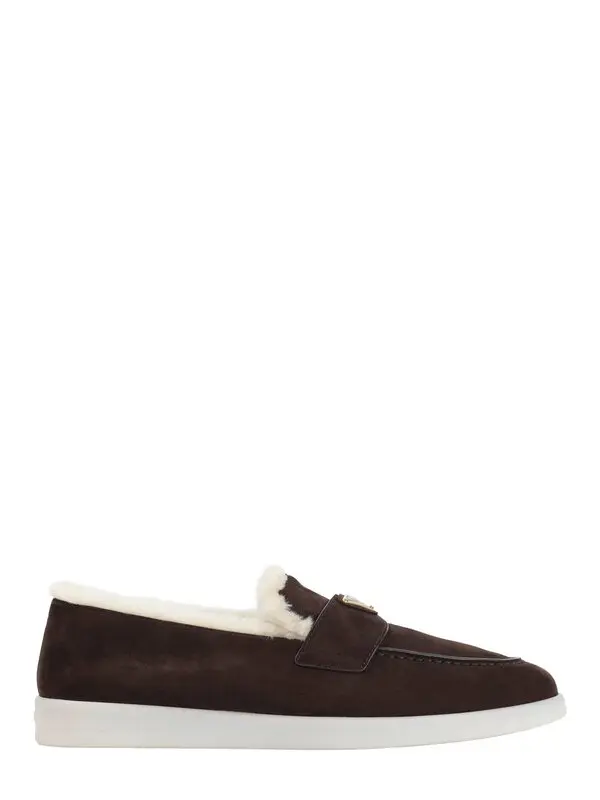 Prada Calf Leather Loafers With Shearling Lining - Brown