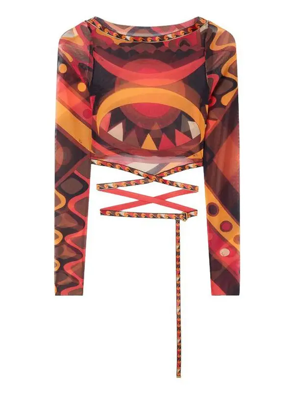 Emilio Pucci Printed Tulle Long Sleeve Top - Red