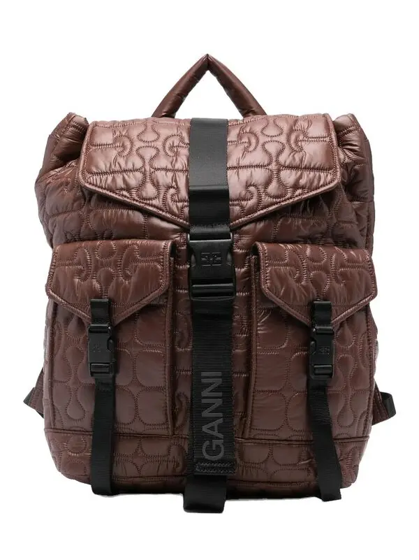 GANNI Quilted Backpack - Brown