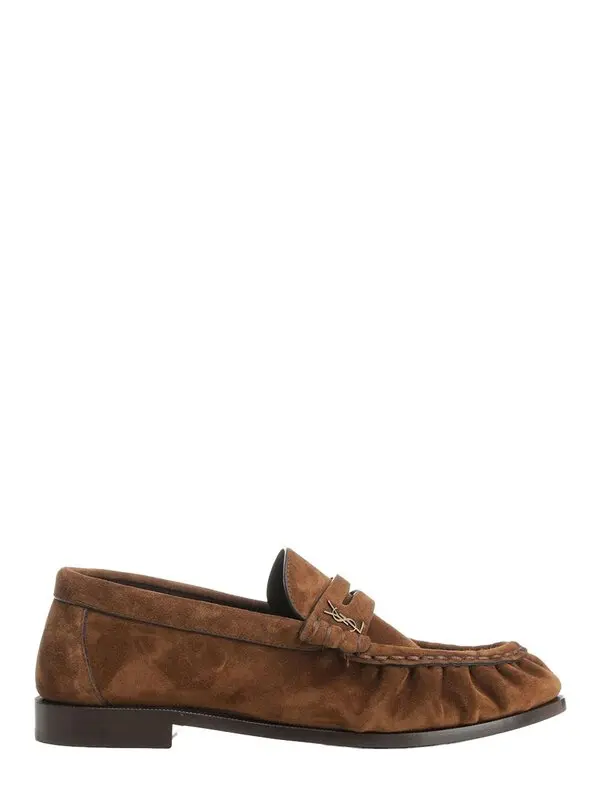 Saint Laurent Suede Moccasin Loafers With Casaandre Logo - Brown