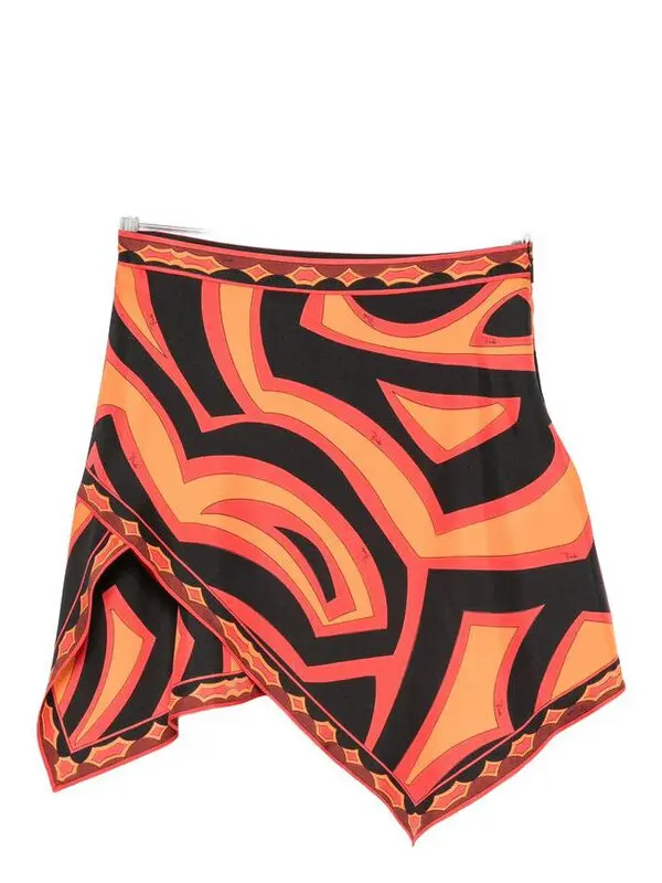Emilio Pucci Asymmetric Draped Skirt In Silk Twill With Labirinto Print - Black