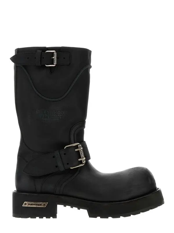 Balenciaga Leather Buckled Boots - Black