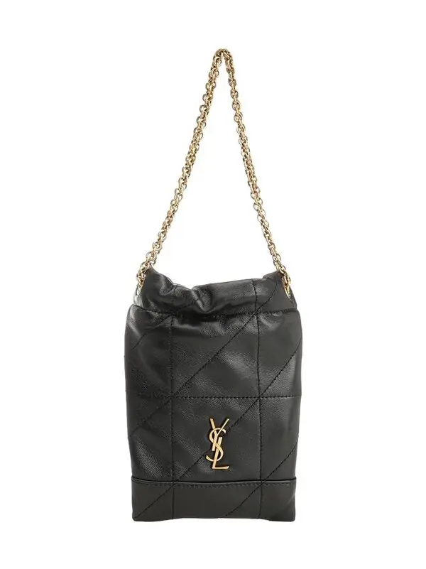 Saint Laurent Lambskin Quilted Bucket Bag With Gold Tone Chain Strap - Black