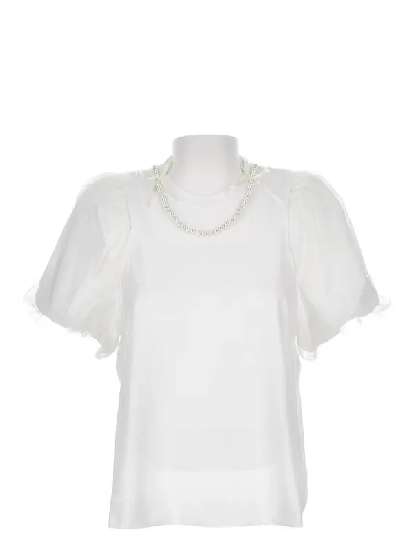 Simone Rocha T-shirt With Puff Sleeves And Embroidered Tulle - Multicolor