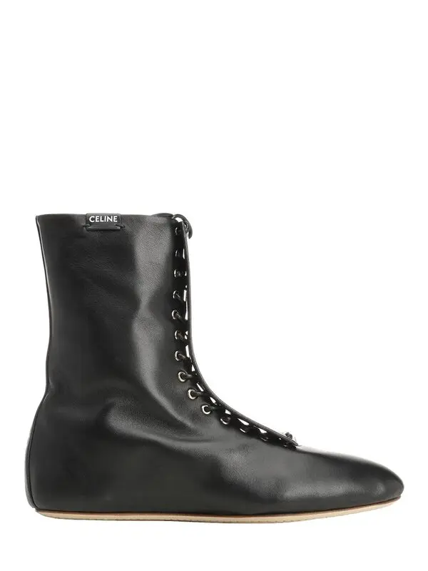 Celine Lace-up Leather Boots With Removable Label - Black