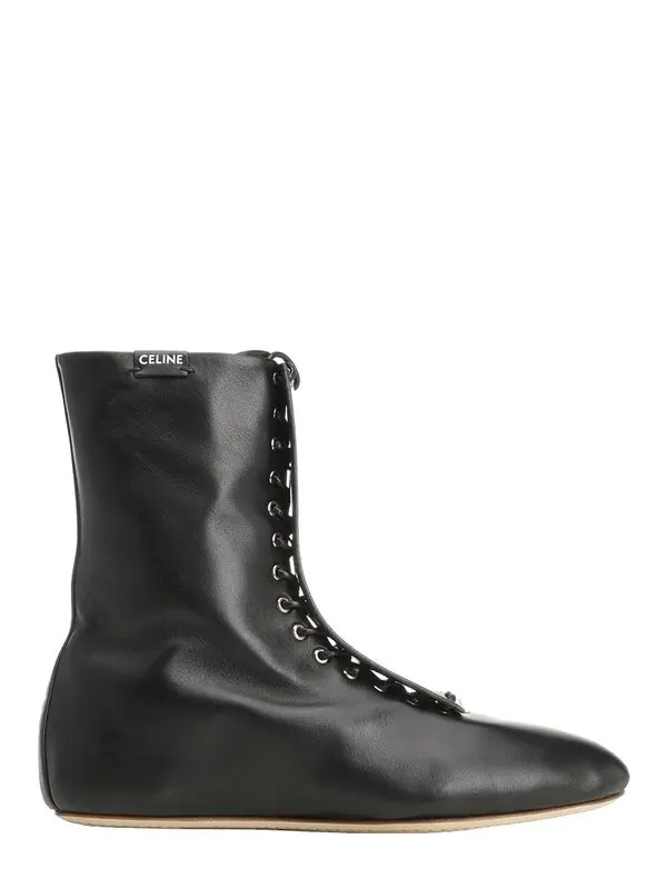 Celine Lace-up Leather Boots With Removable Label - Black