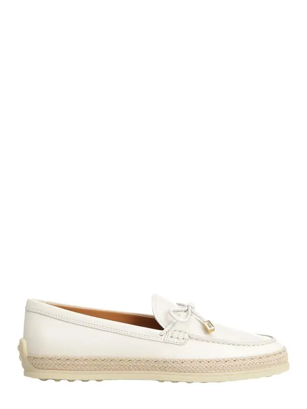 TOD'S Soft Calfskin Loafers With Raffia Weave Sole - White