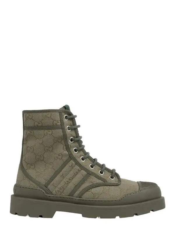 Gucci Gg Canvas Combat Boots With Web Detail - Multicolor